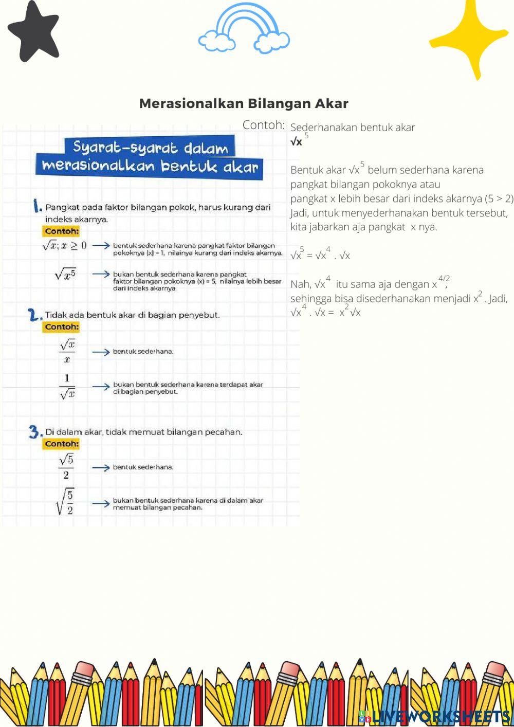 Lks bentuk pangkat dan akar 2 worksheet | Live Worksheets