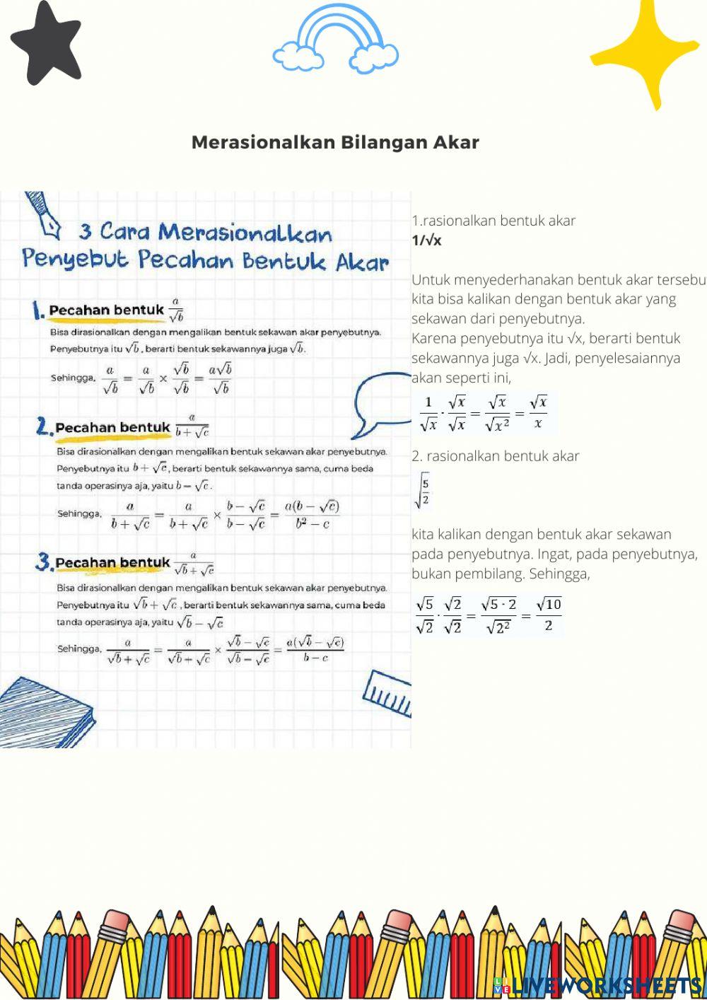 Lks bentuk pangkat dan akar 2 worksheet | Live Worksheets
