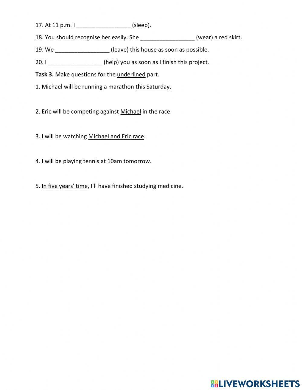 Future simple and future continuous tenses worksheet | Live Worksheets