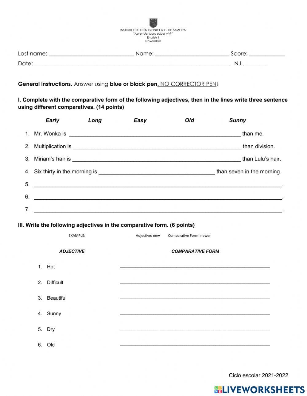 Exam ICF - 2° Junior High ENGLISH online exercise for | Live Worksheets