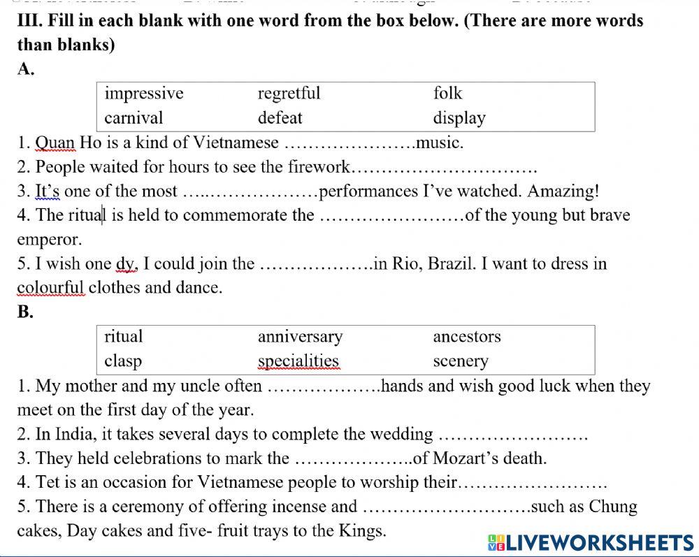 G8-Unit 5-Exercise 3 worksheet | Live Worksheets