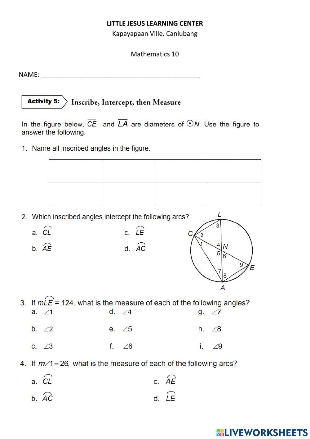 Grade 10 Inscri… | Free Interactive Worksheets | 5245907