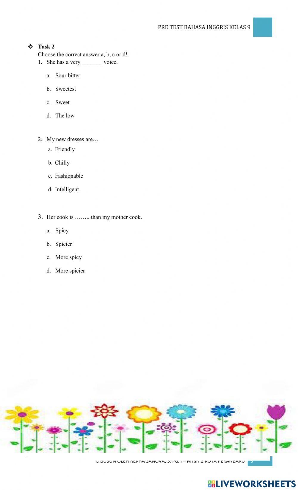 Pre test online activity for GRADE 9 | Live Worksheets
