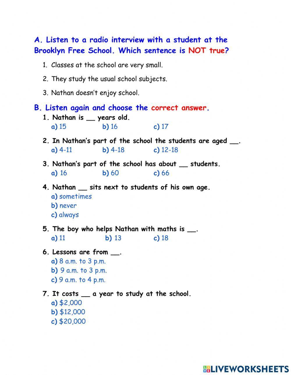 Listening-Pract… | Free Interactive Worksheets | 1661073