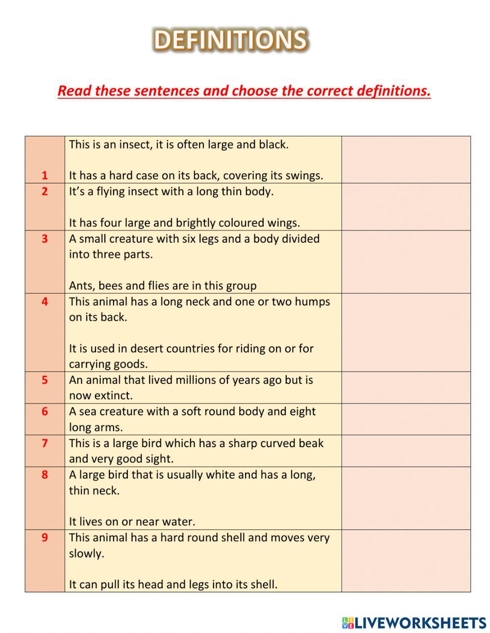 Animals online exercise for grade 6 | Live Worksheets