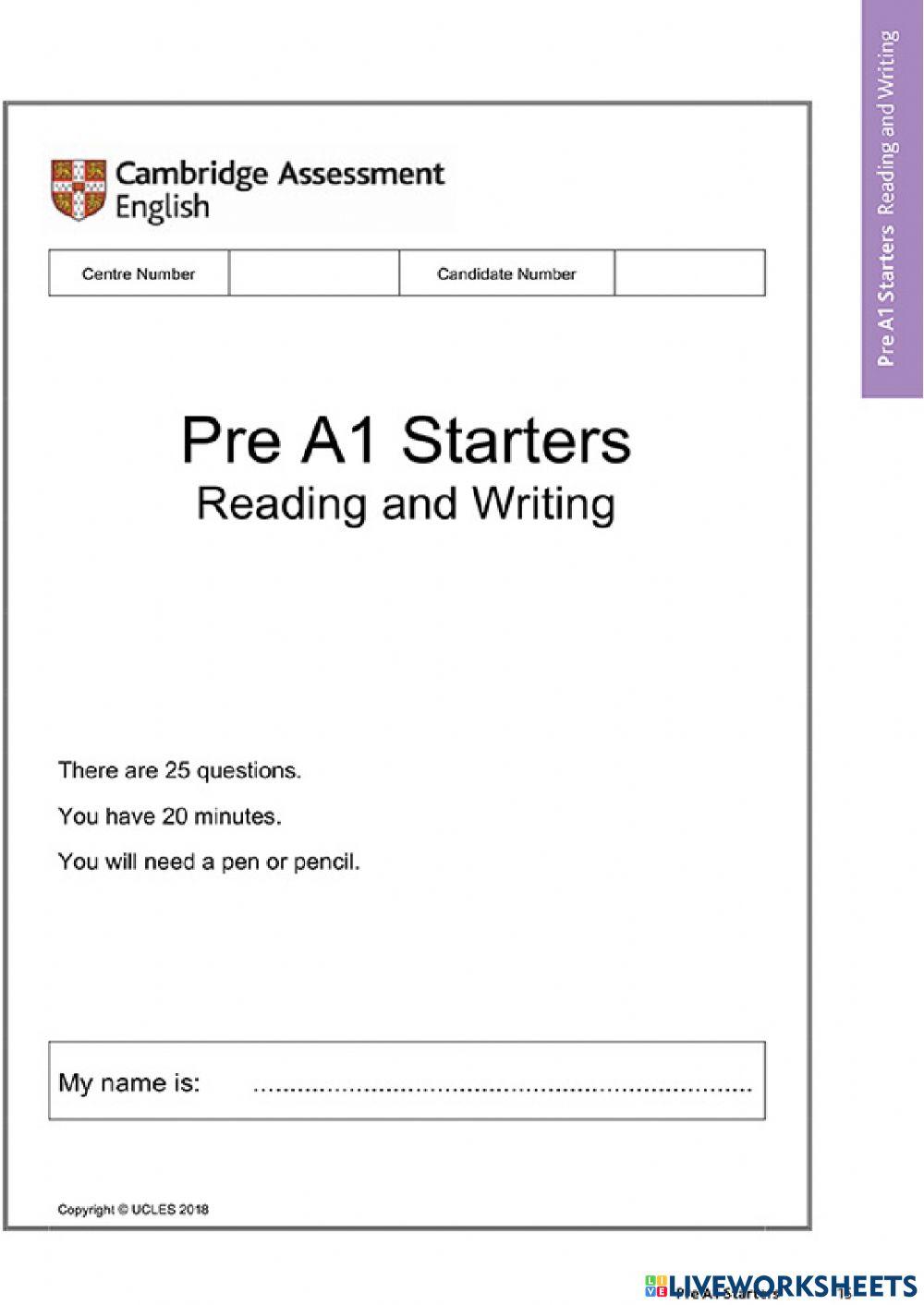 STARTER PRE A1 … | Free Interactive Worksheets | 3939068