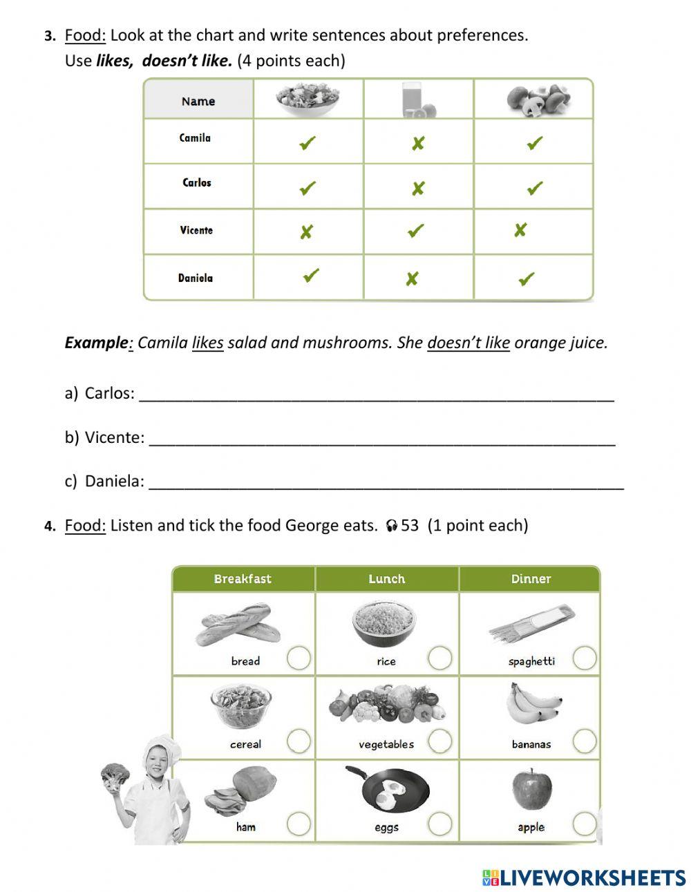 5th grade: English Test – FOOD November 19th, 2021 online exercise for ...