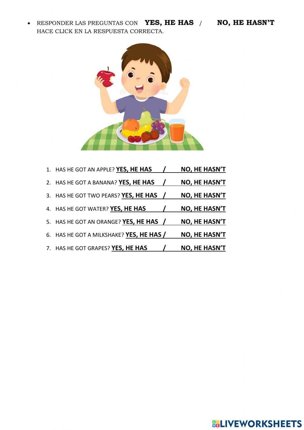 Yes, he has - n… | Free Interactive Worksheets | 1661410