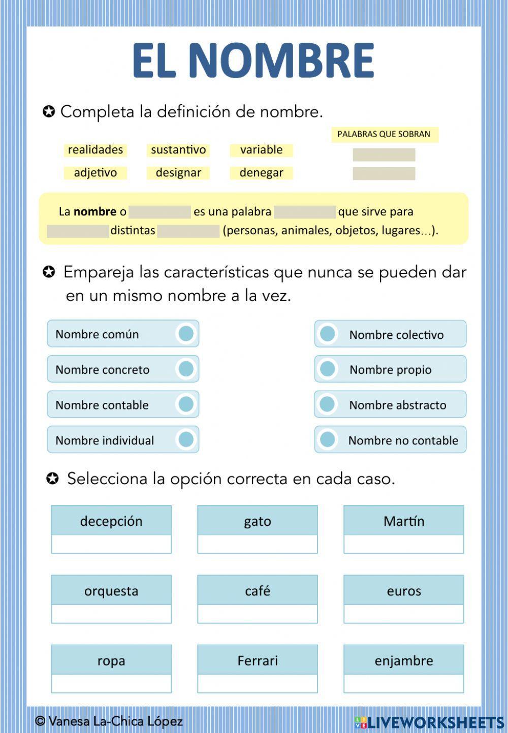 El nombre | Free Interactive Worksheets | 183336