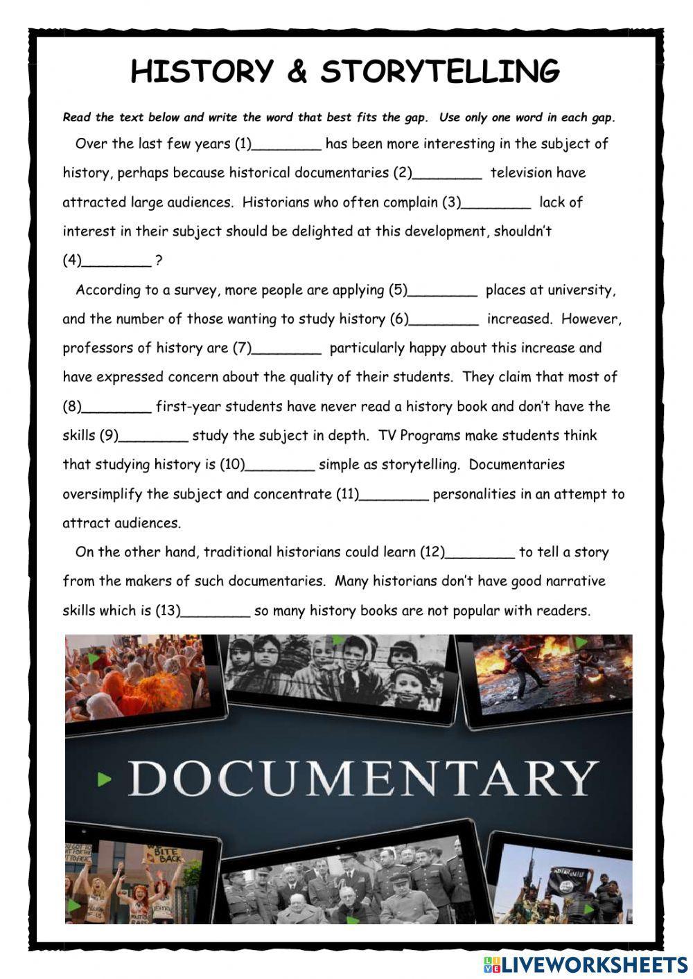 Documentaries F… | Free Interactive Worksheets | 1661520