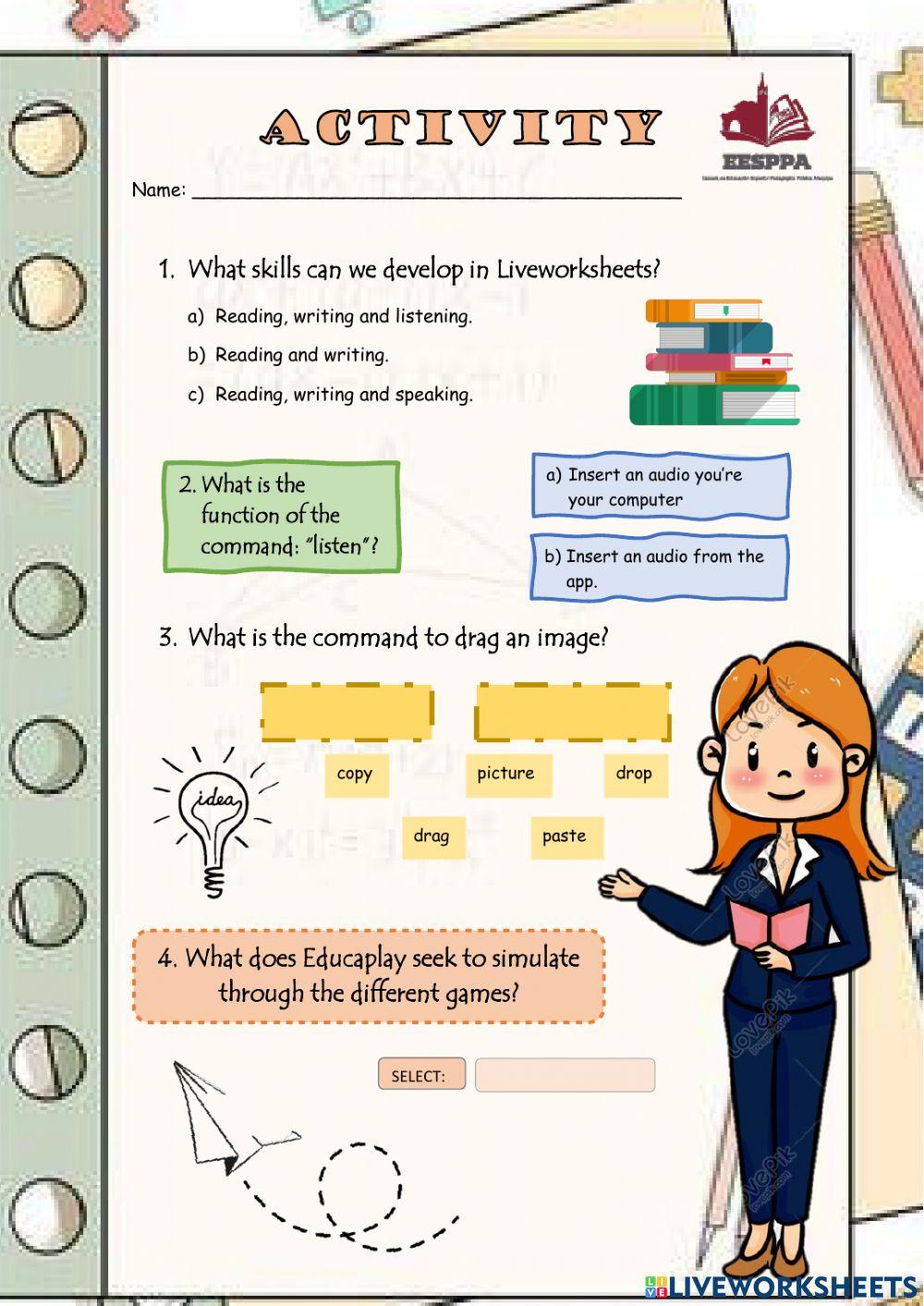1662067 | Liveworksheets- Educaplay | IDIOMASX