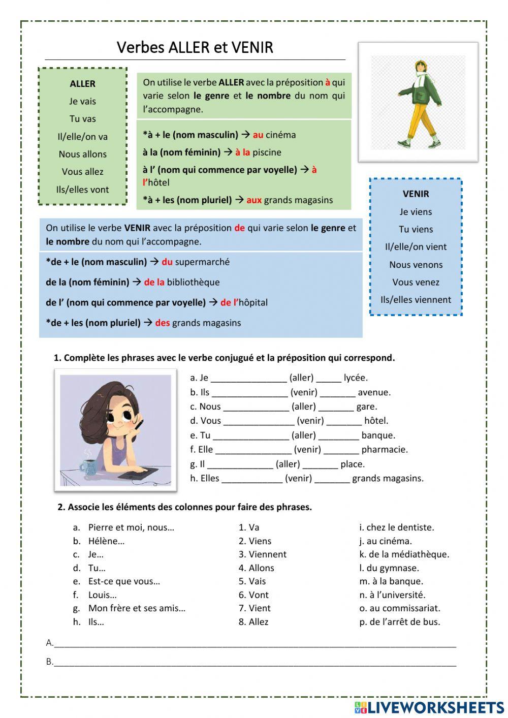 Les verbes aller et venir online exercise for | Live Worksheets