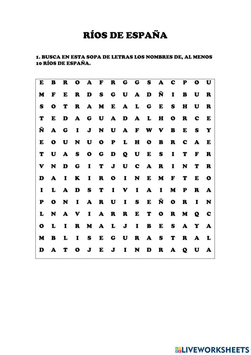 Ríos de España worksheet for cuarto de primaria | Live Worksheets