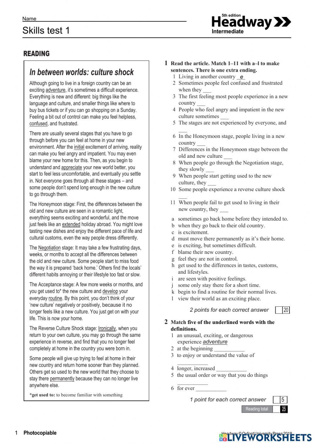 Skills test 1 2596562 | Nex247 | Live Worksheets