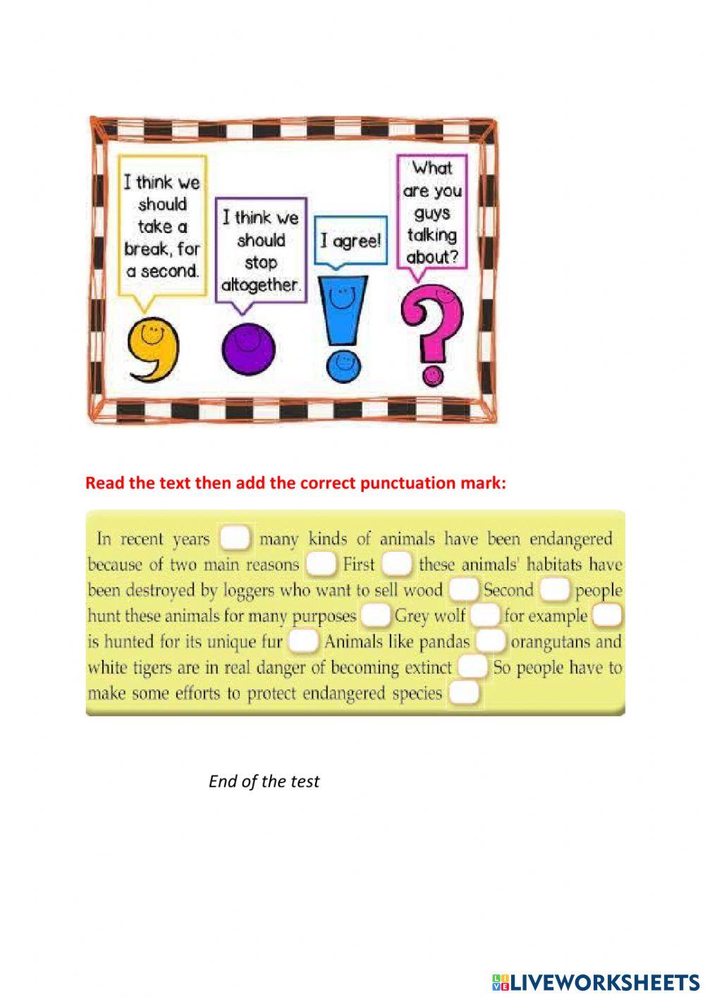 1662514 | Punctuation | sarab shanan | LiveWorksheets