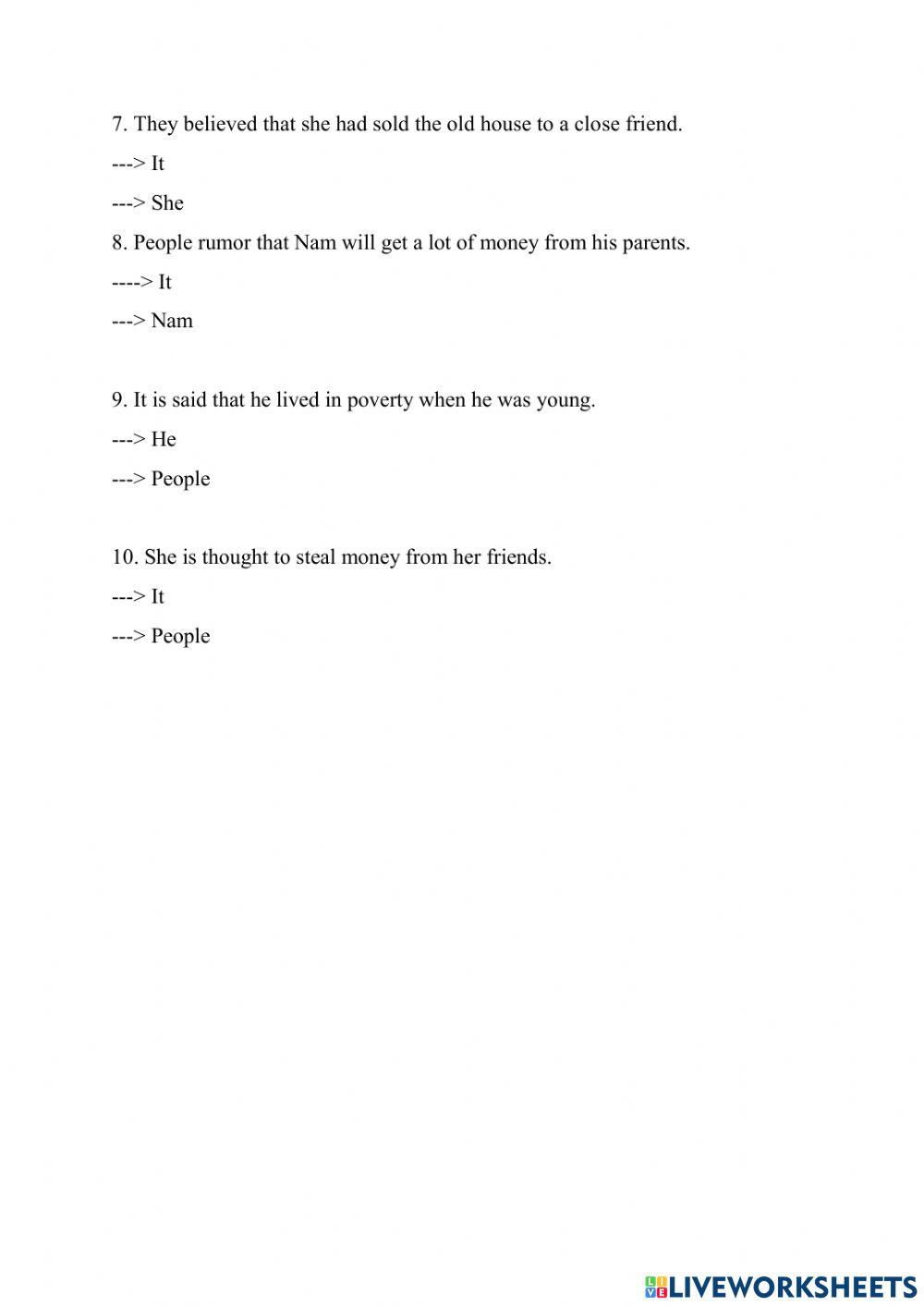 Passive voice-Reporting verbs online exercise for | Live Worksheets
