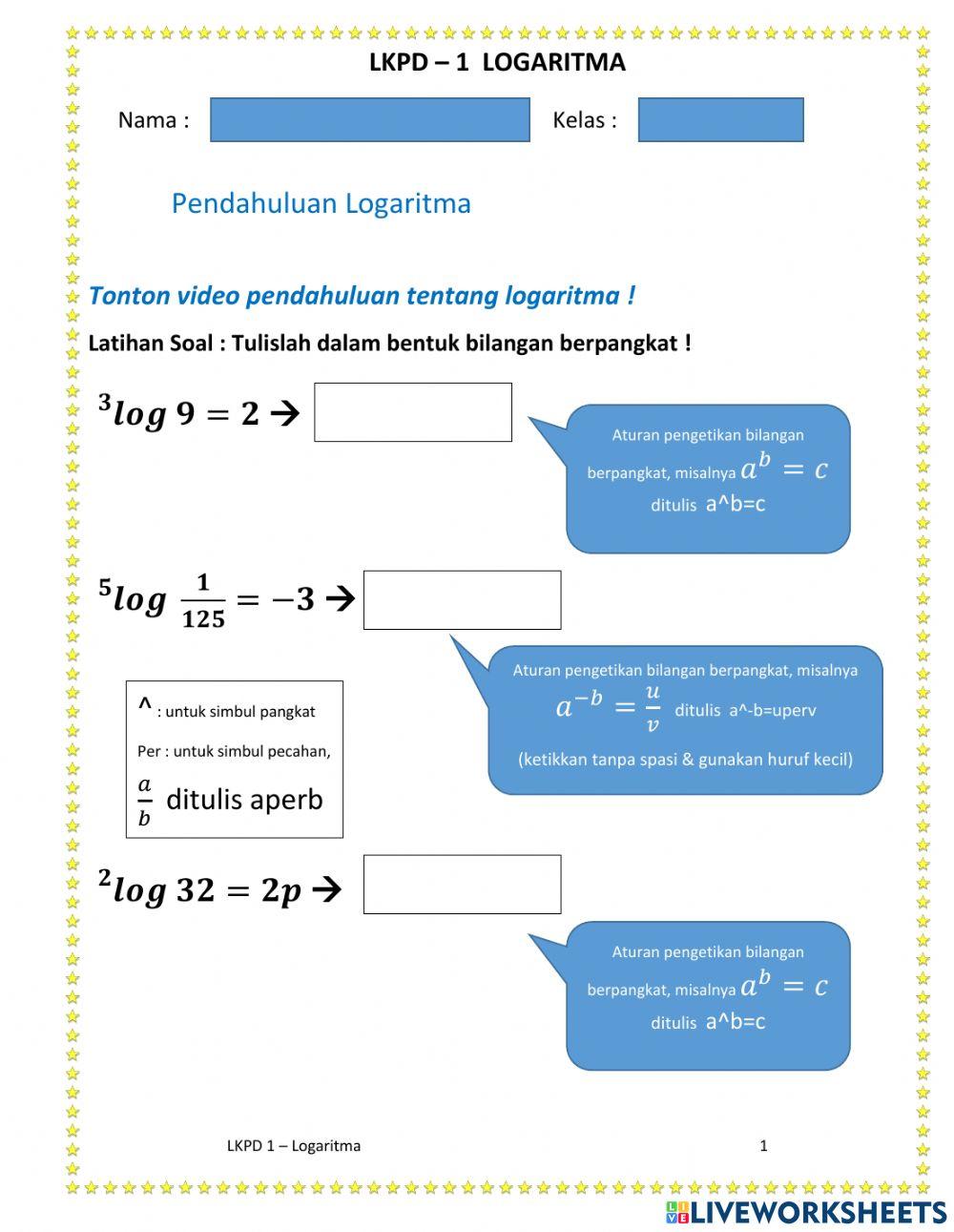 Logaritma online activity for 10 | Live Worksheets