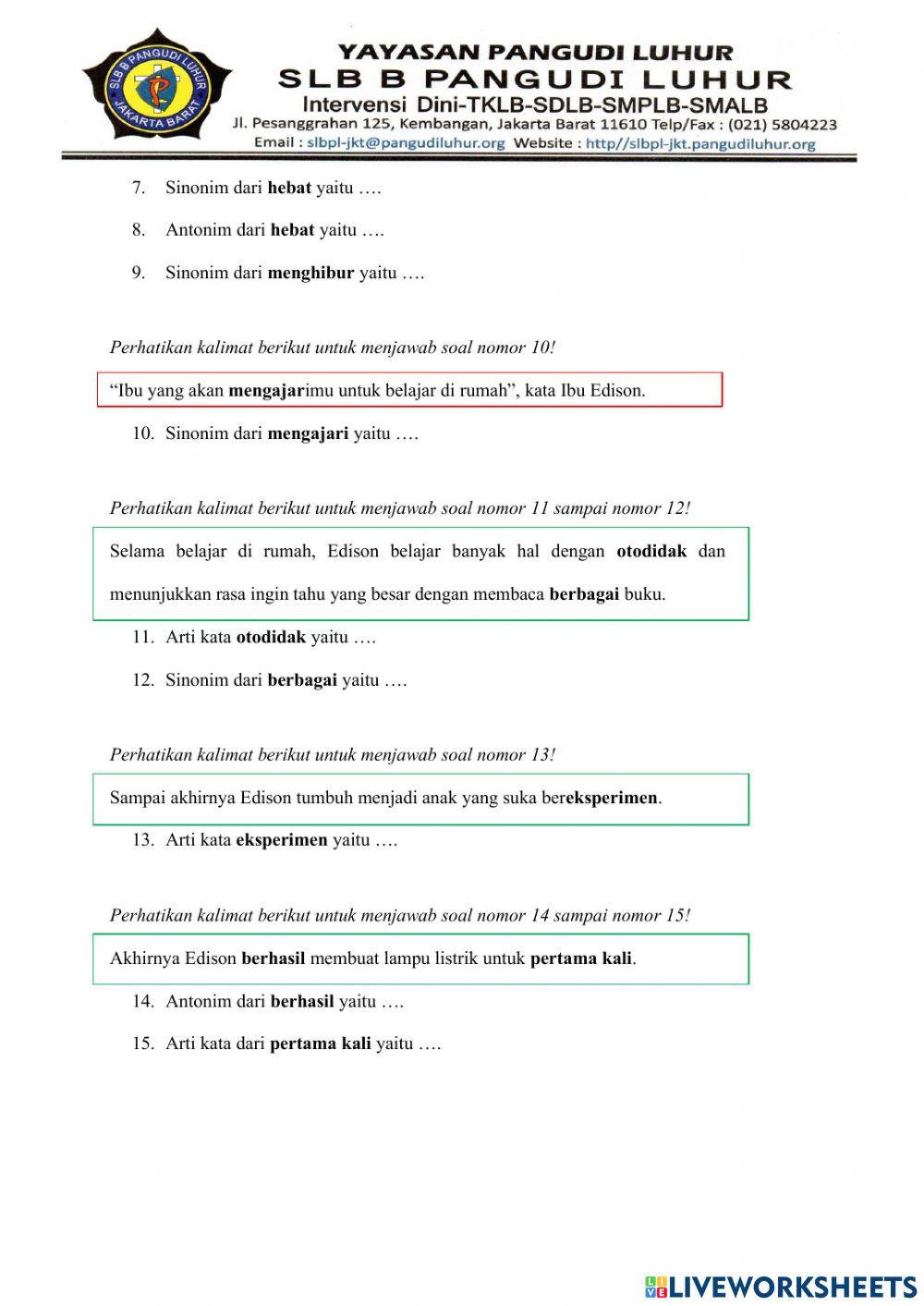 Latihan antonim… | Free Interactive Worksheets | 1594648