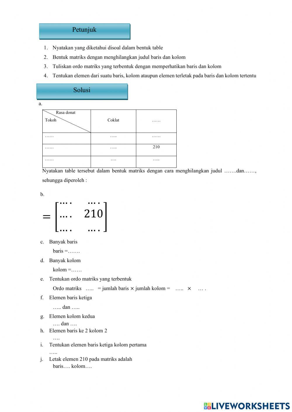 Unsur matriks worksheet | Live Worksheets