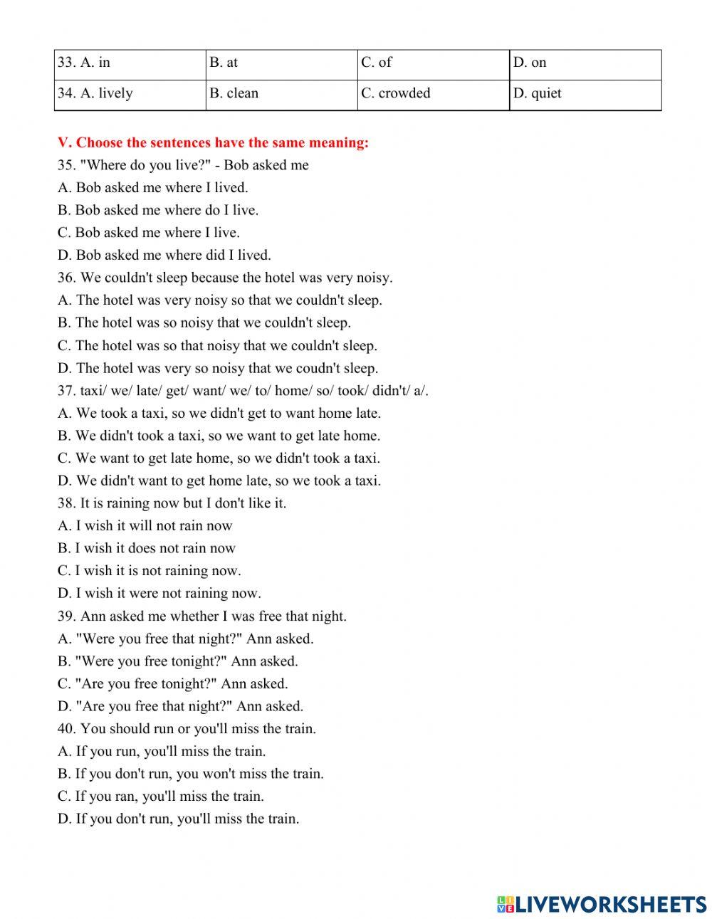 Mid-term 1 - Grade 9 worksheet | Live Worksheets