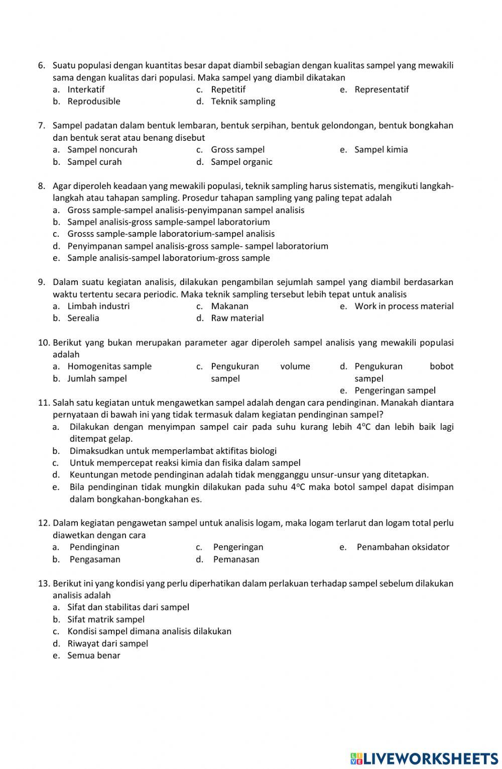Latihan preparasi sampel worksheet | Live Worksheets