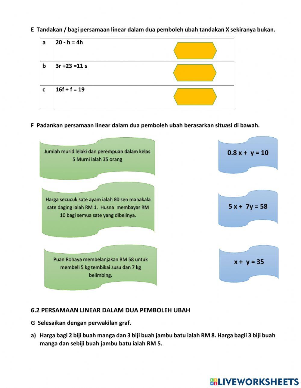Bab 6 persamaan… | Free Interactive Worksheets | 1594821