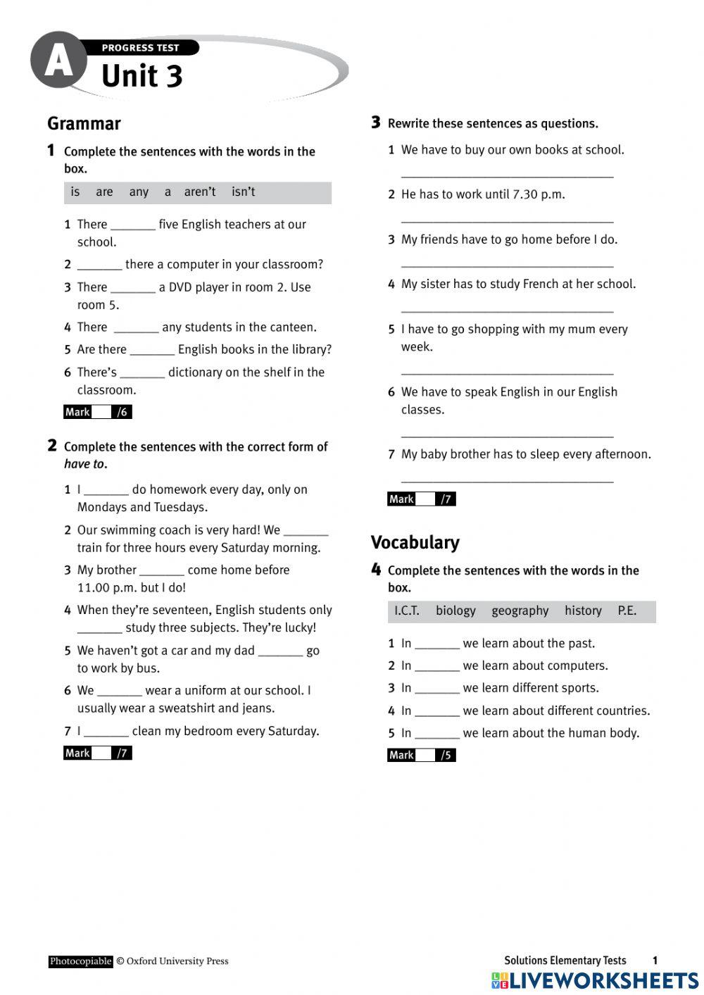 Review unit 3 solutions worksheet | Live Worksheets