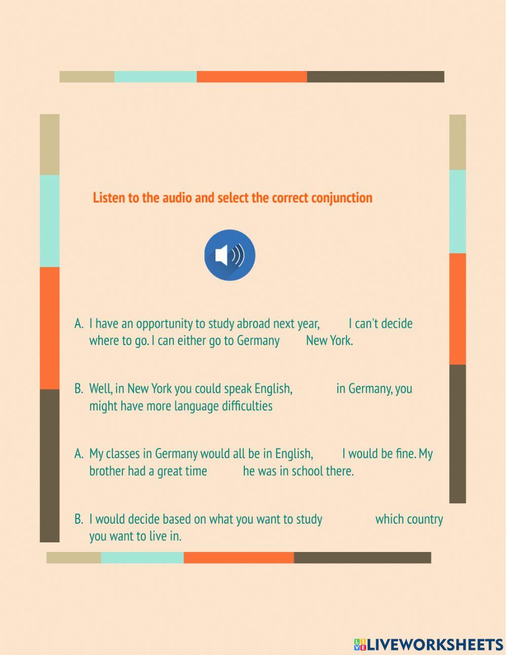 Conjunctions | Free Interactive Worksheets | 3464571