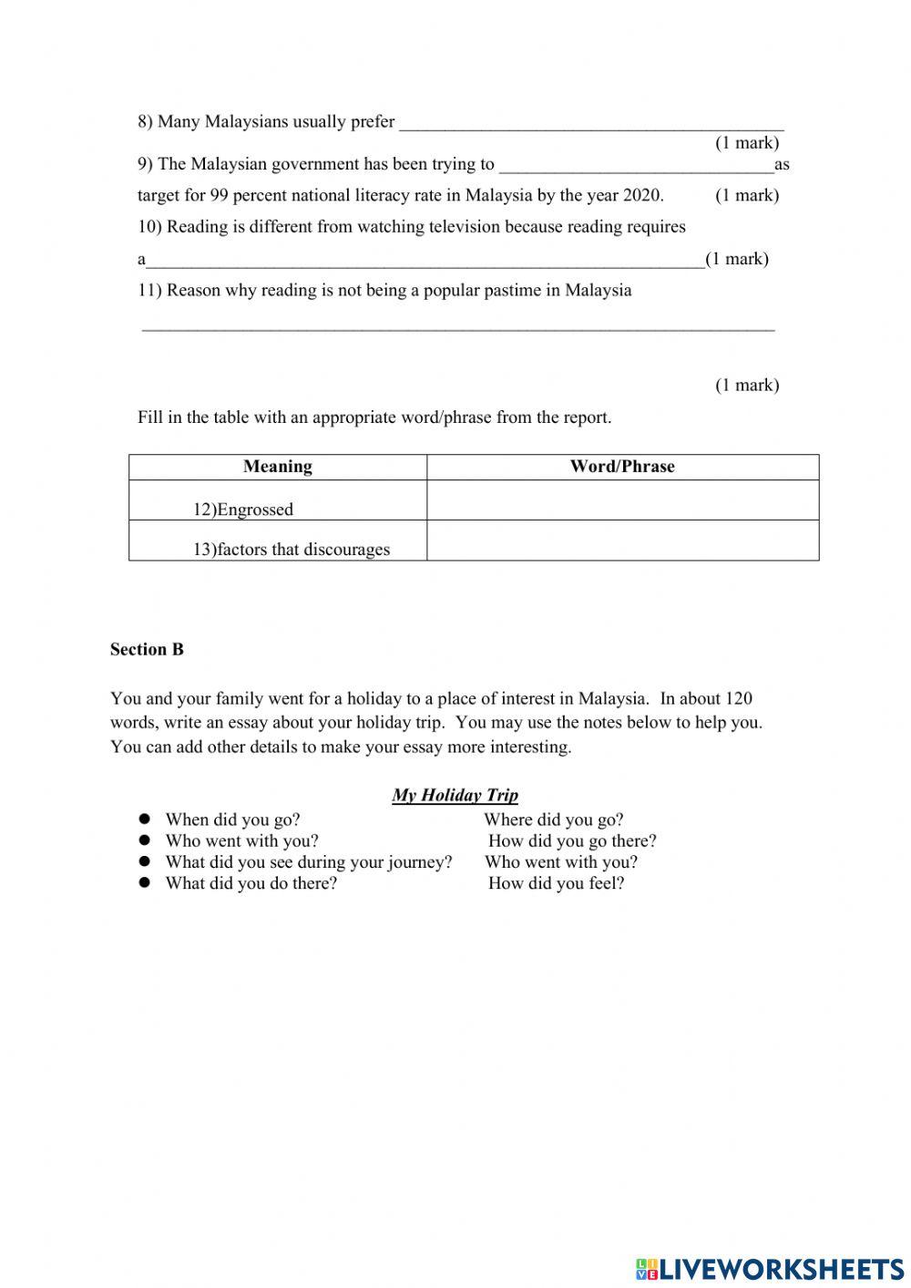 PEPERIKSAAN AKHIR TAHUN TINGKATAN 3 2021 online exercise for | Live ...