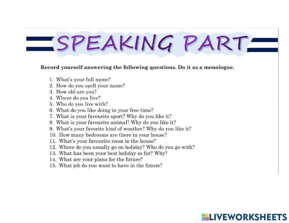 Speaking Ket | Free Interactive Worksheets | 1595309
