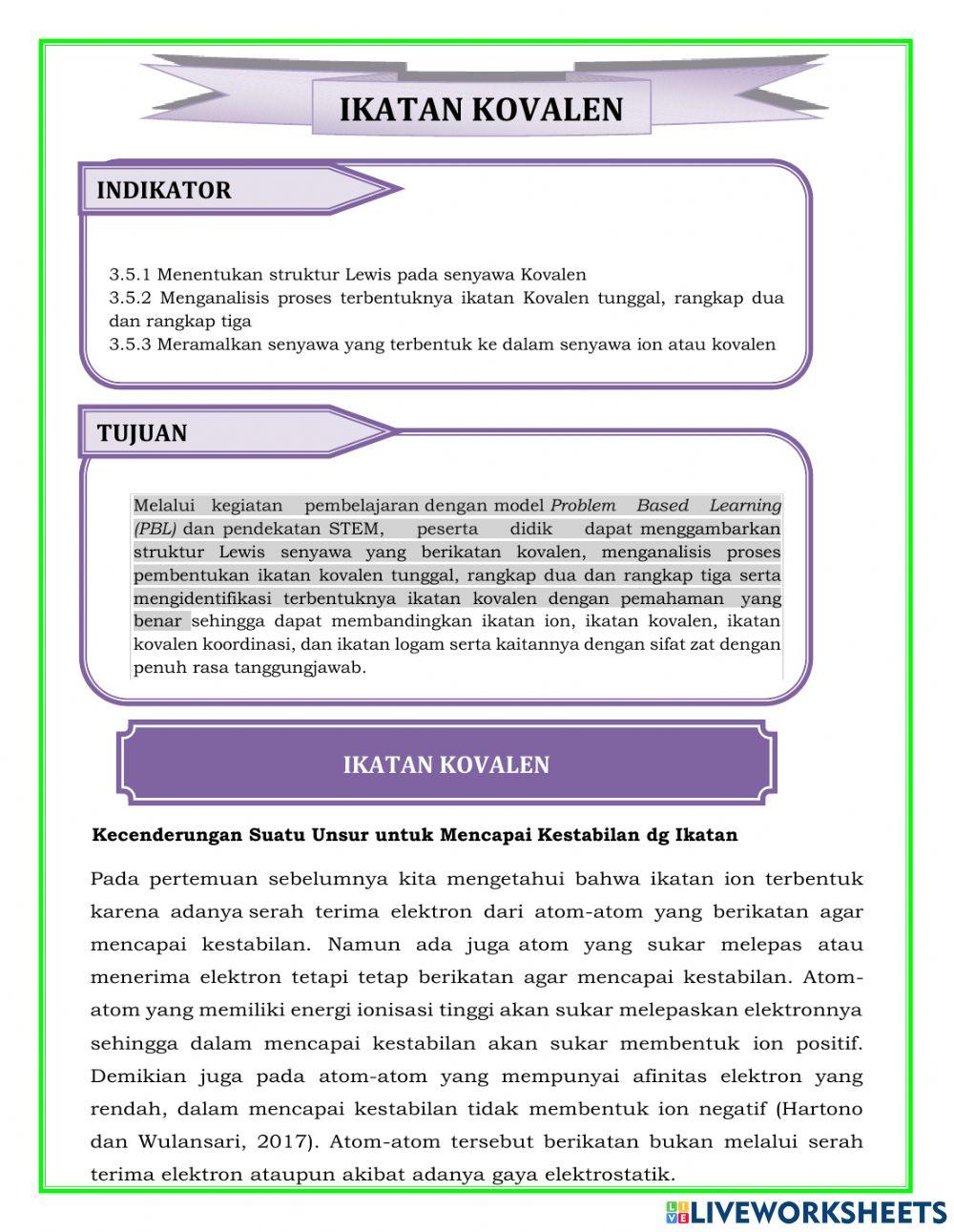 IKATAN KOVALEN by Irayanti, S.Pd. online exercise for | Live Worksheets