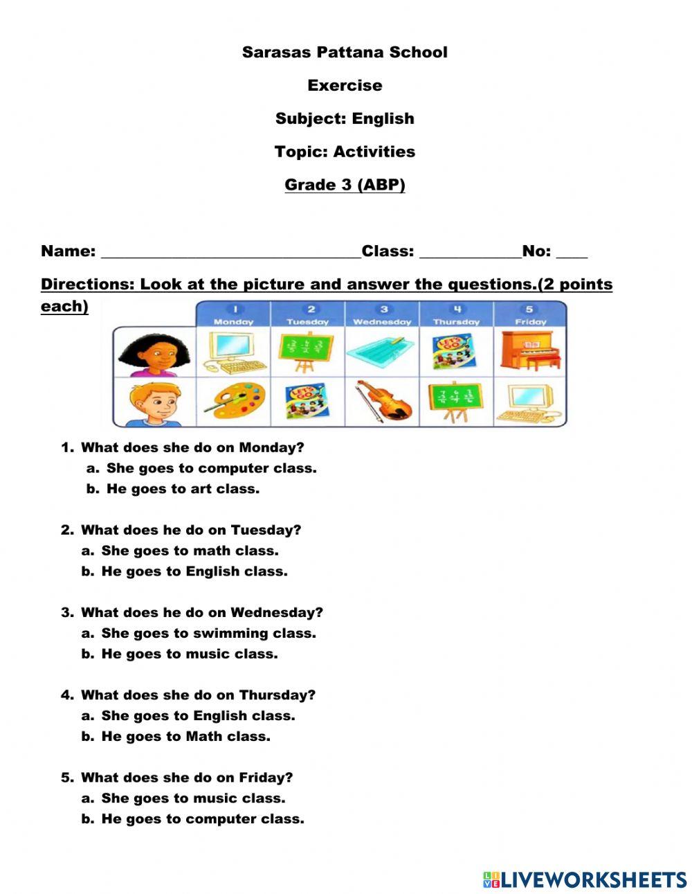 Activities online exercise for Grade 3 | Live Worksheets