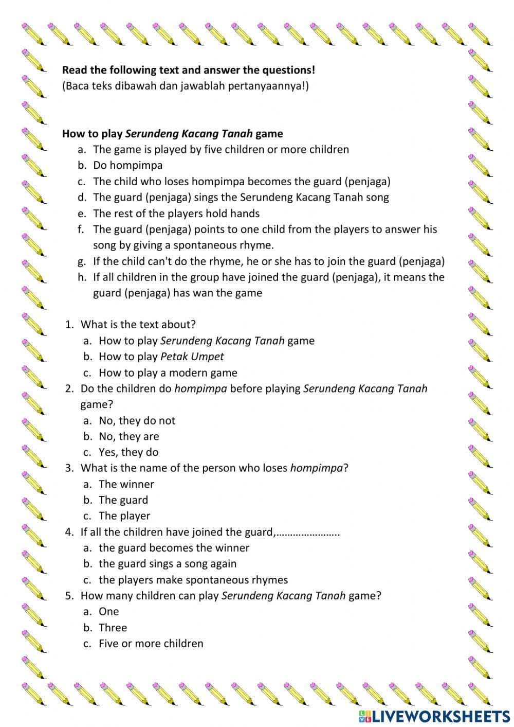 Serundeng Kacang Tanah Game worksheet | Live Worksheets