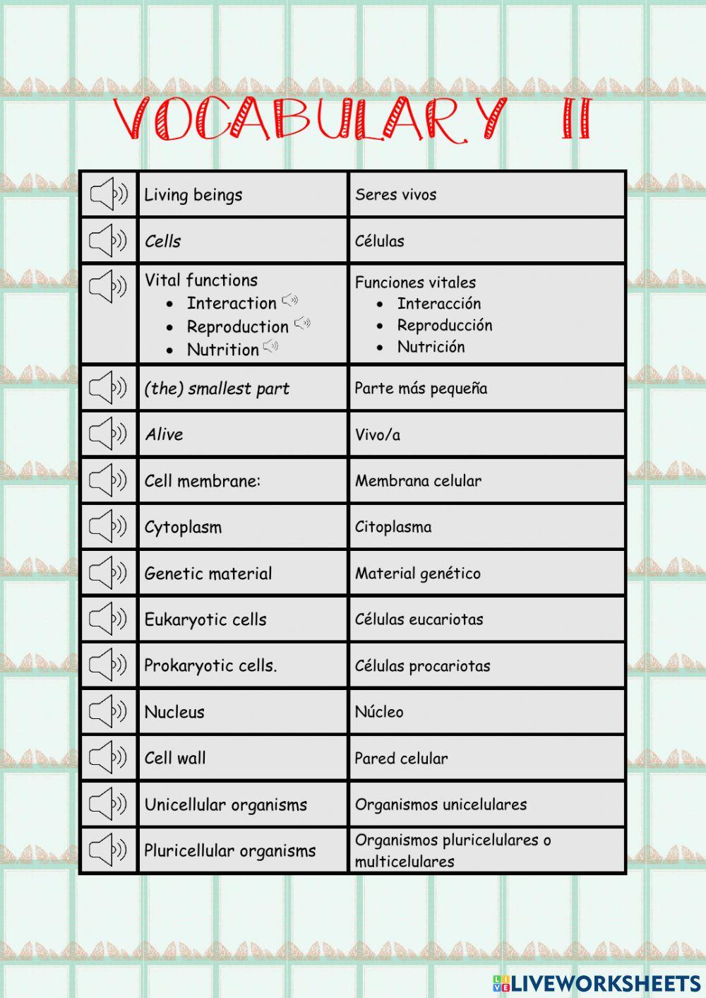 Vocabulary II interactive worksheet | Live Worksheets