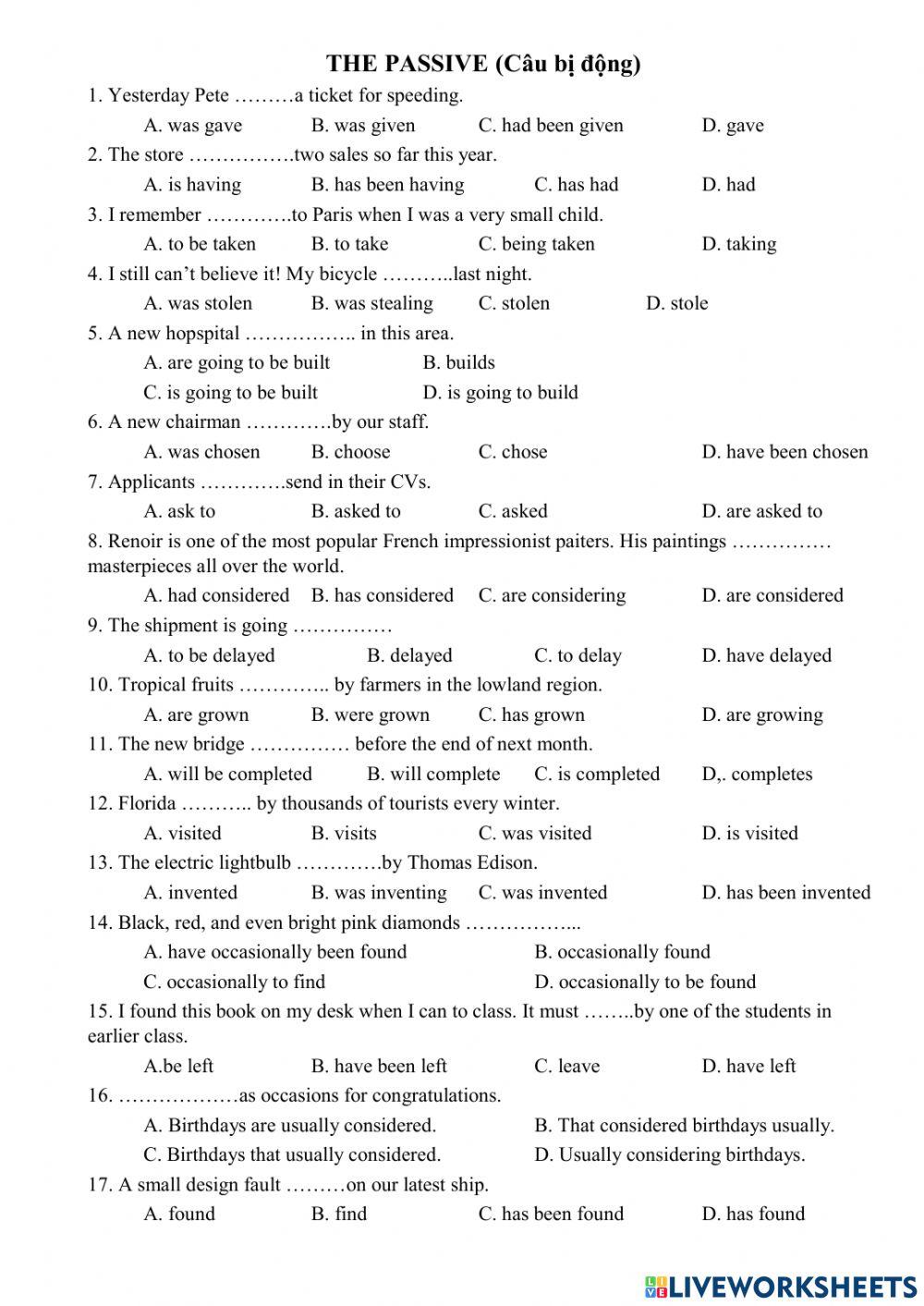 The passive free exercise | Live Worksheets