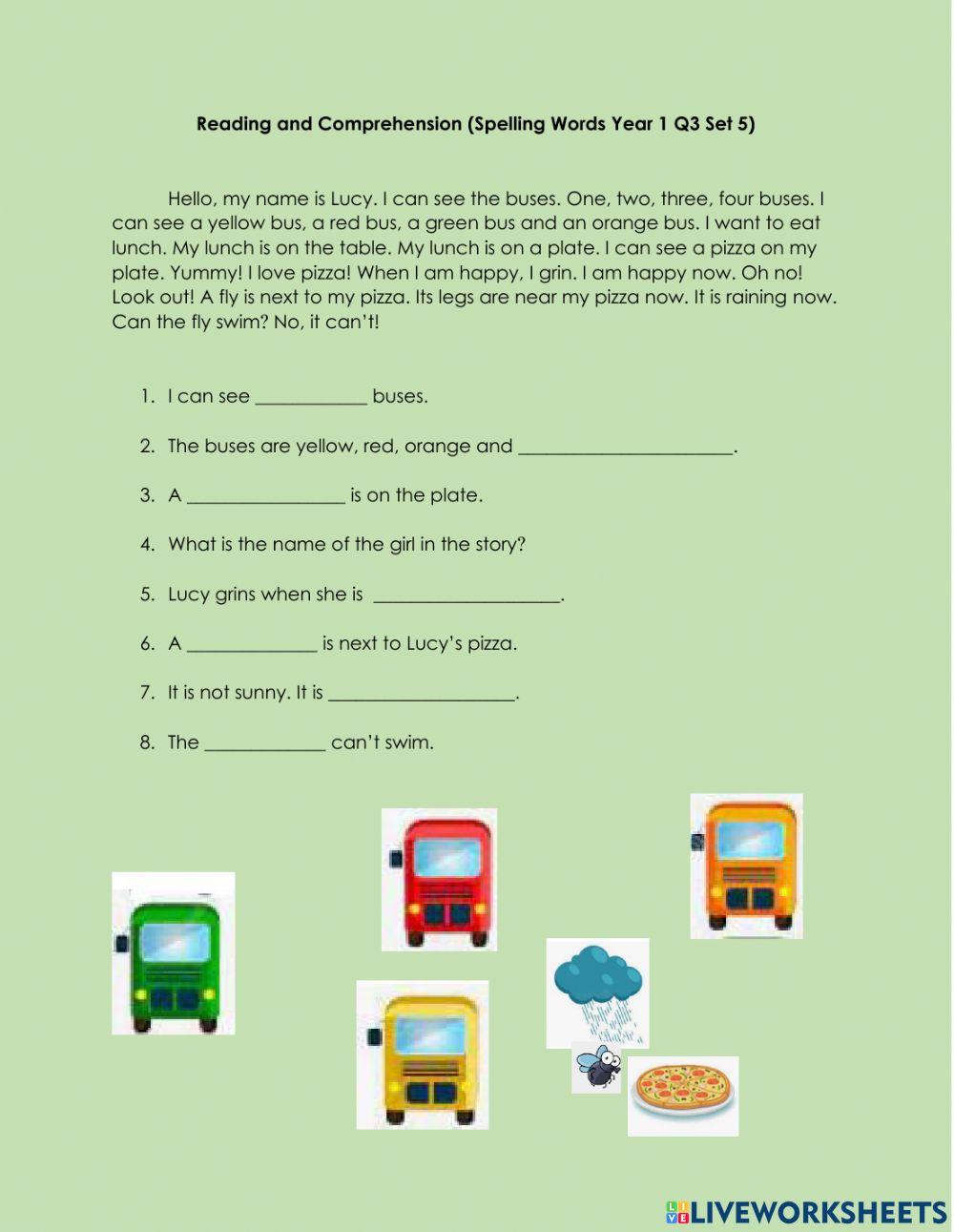 P1 WK5 L5 Spelling words-comprehension worksheet | Live Worksheets