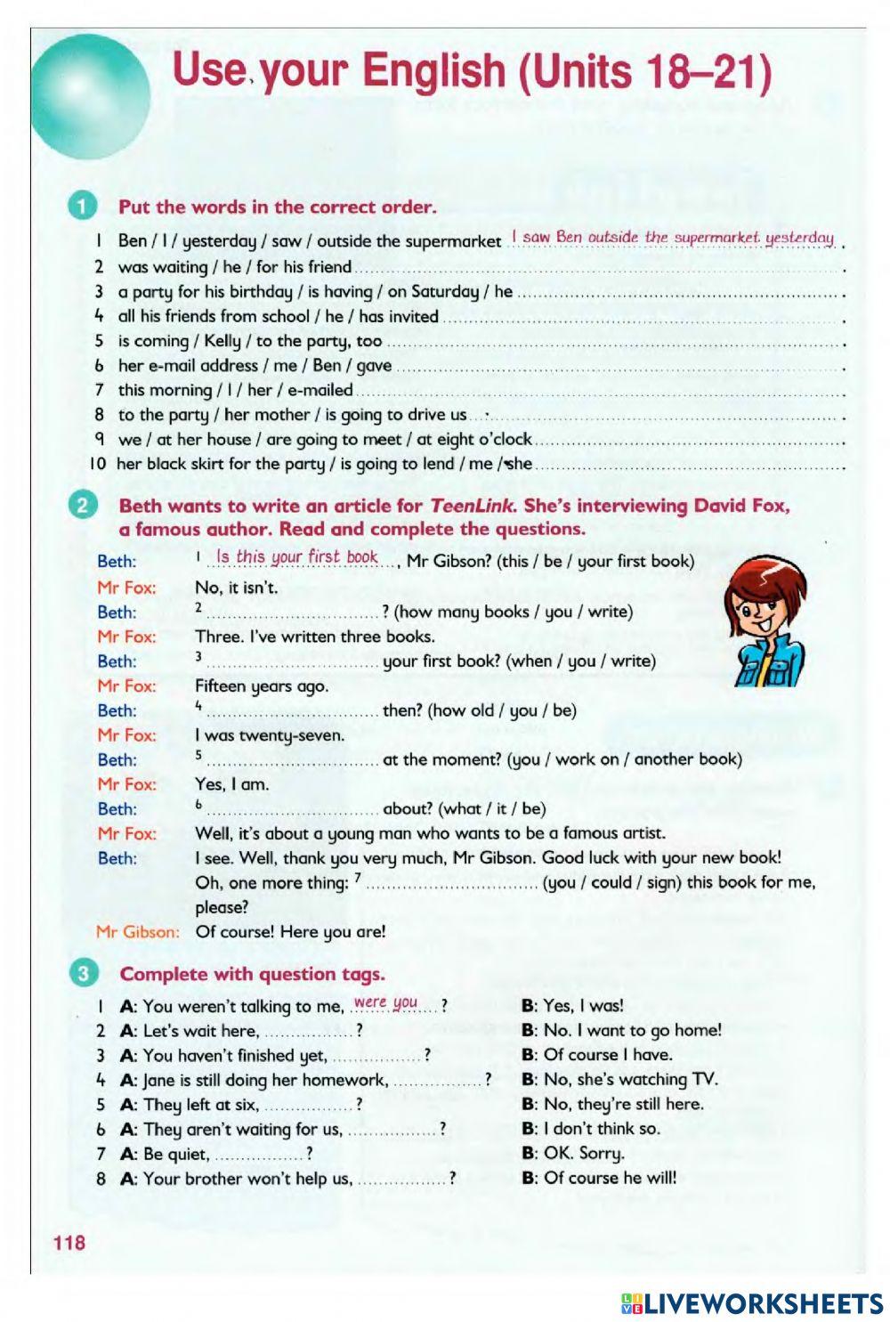 Question tags, short agreements worksheet | Live Worksheets