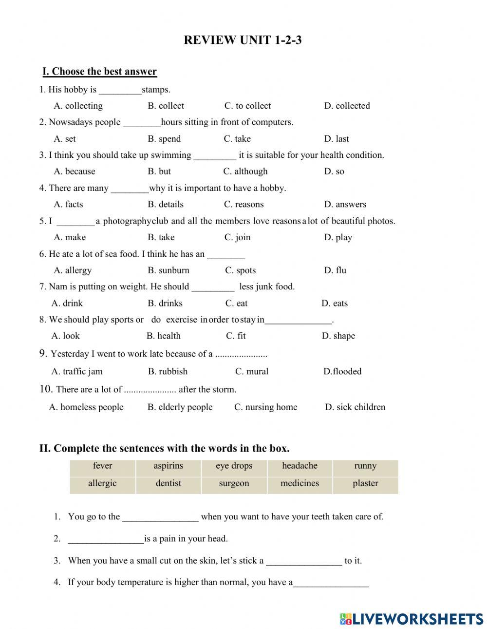 Review 1 exercise for 7 | Live Worksheets