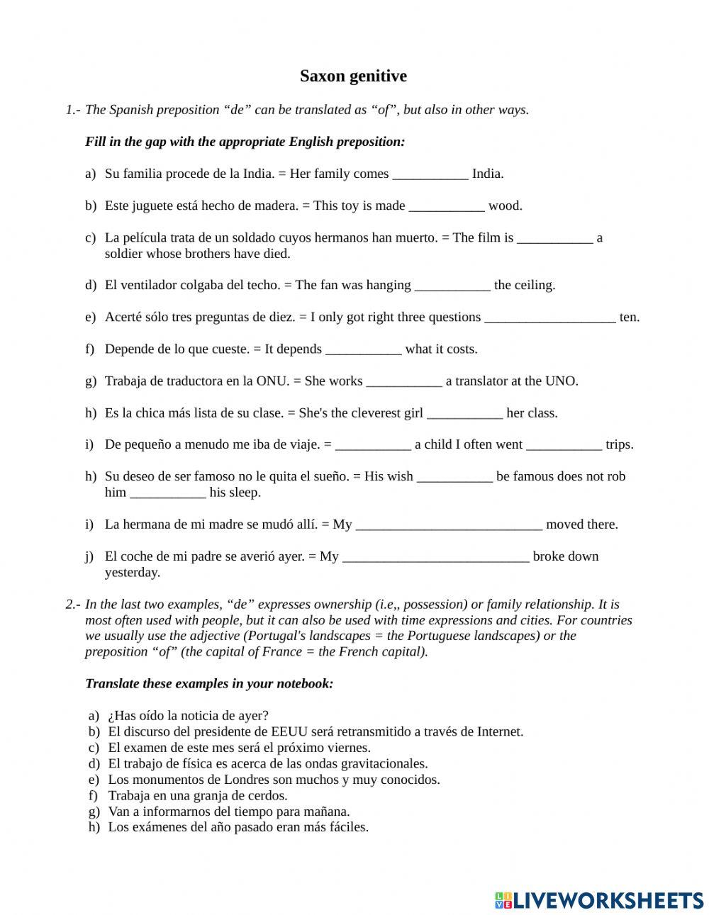 Saxon genitive … | Free Interactive Worksheets | 1596402