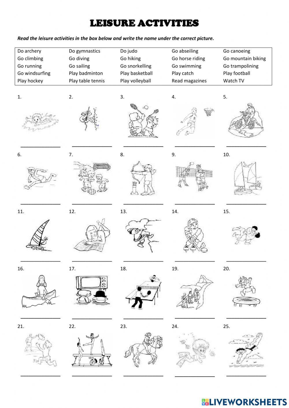 Leisure Activities Online Pdf Worksheet Live Worksheets