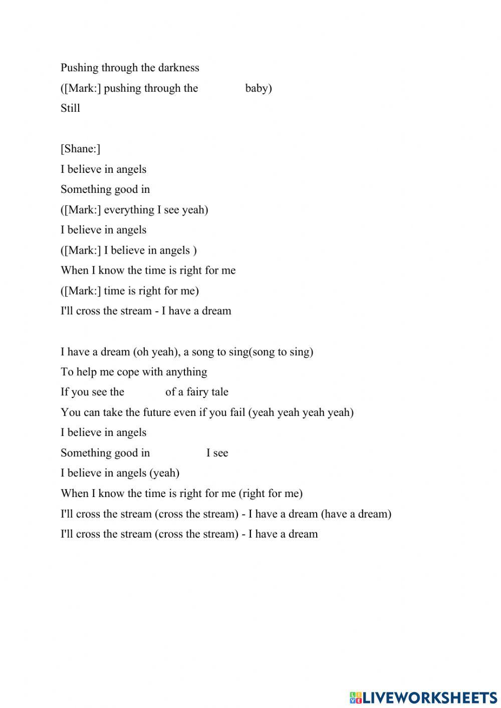 Song online exercise for 11 | Live Worksheets