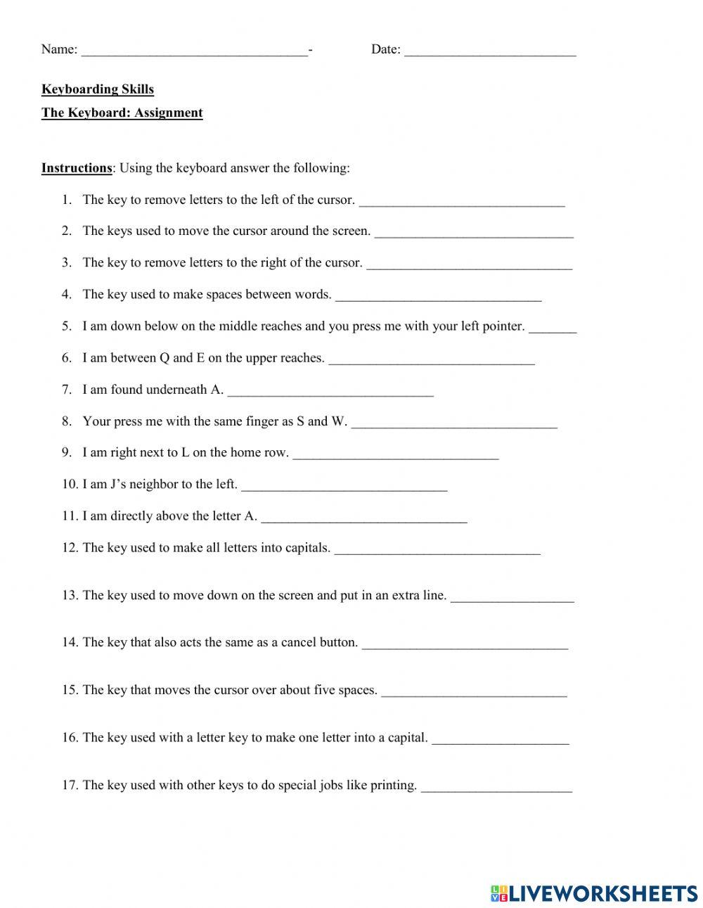 The Keyboard | Shantel Seymour | Live Worksheets