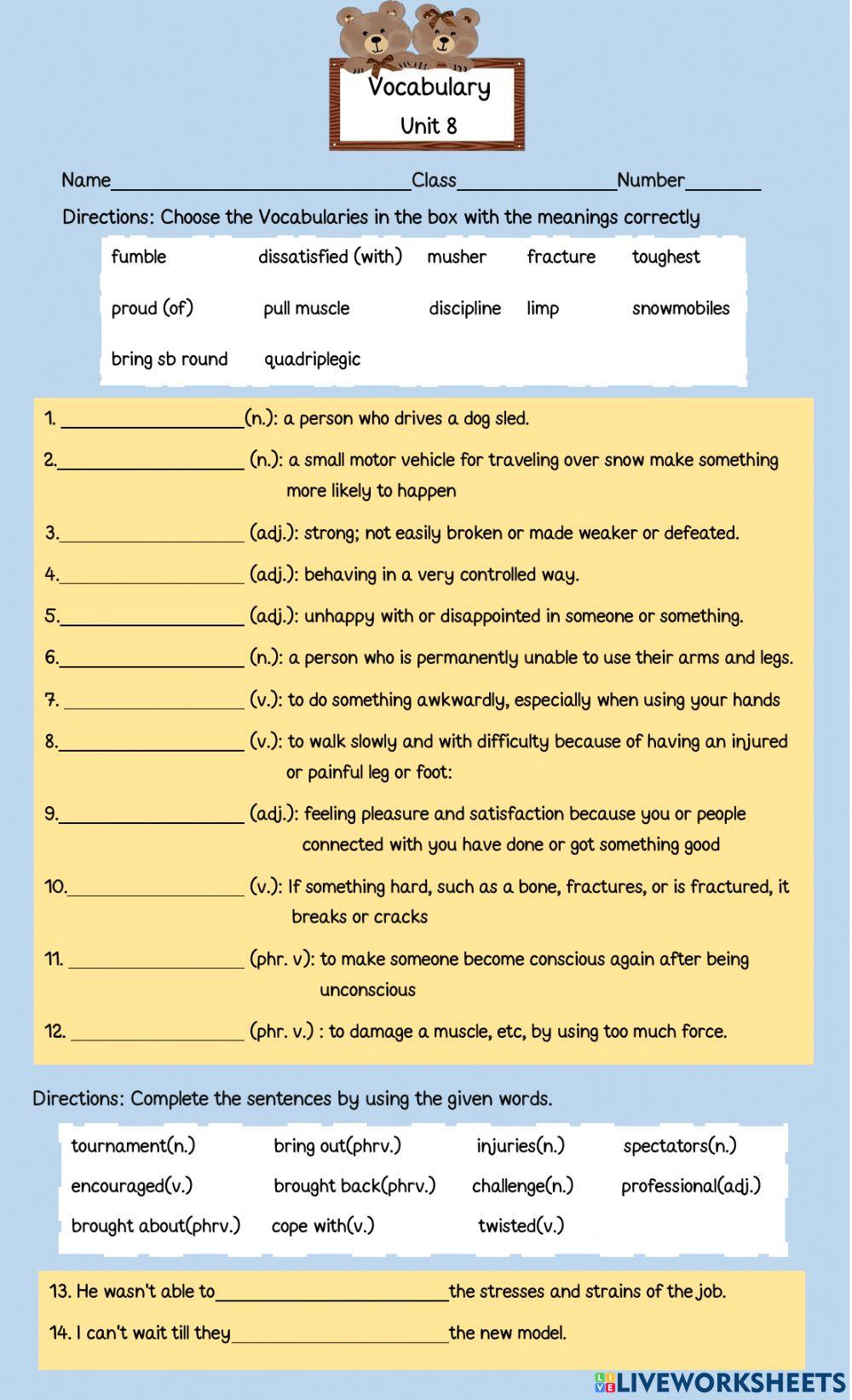 Vocabulary Unit 8 | May_Chiraporn | Live Worksheets