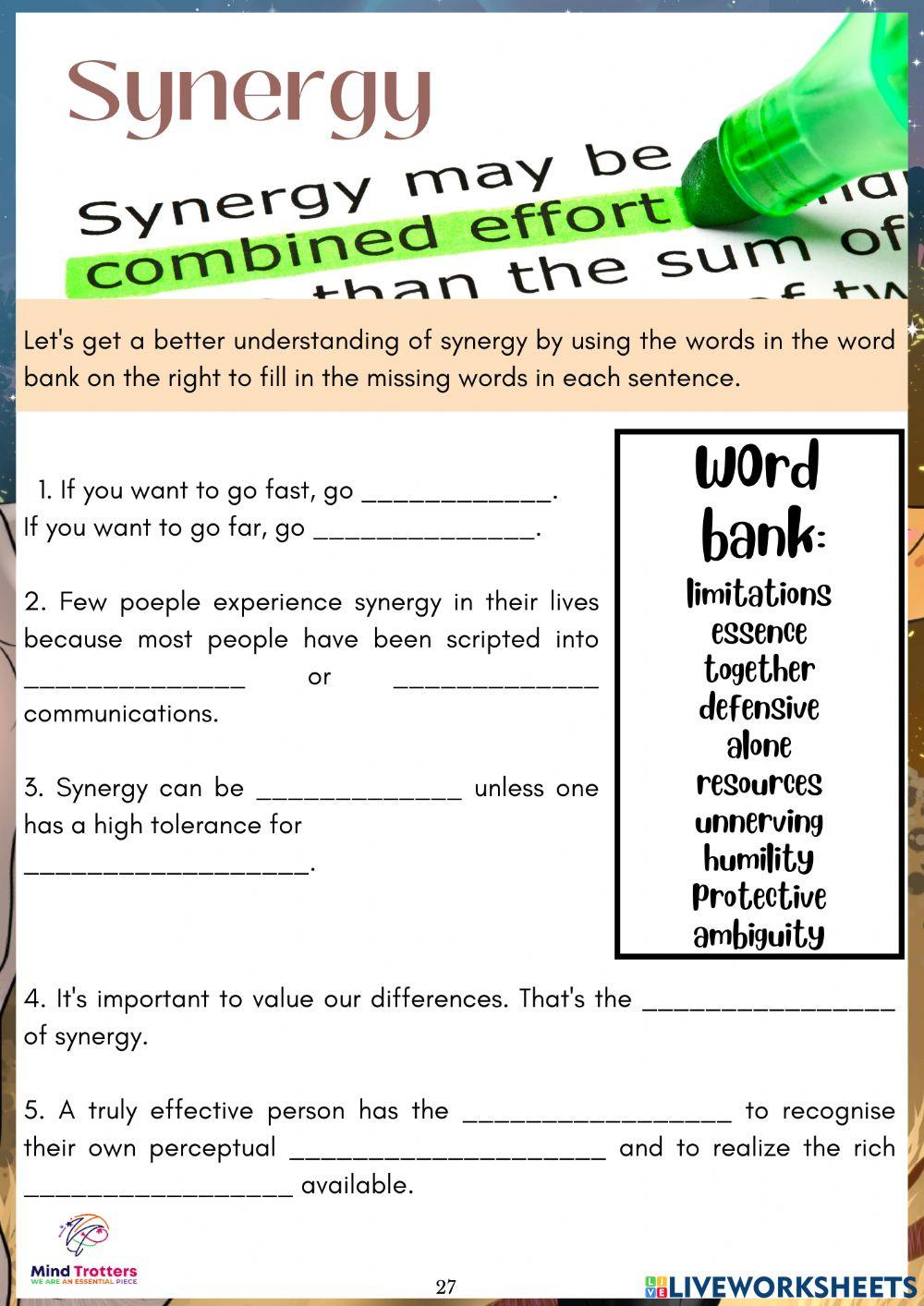 Synergy (III) worksheet | Live Worksheets