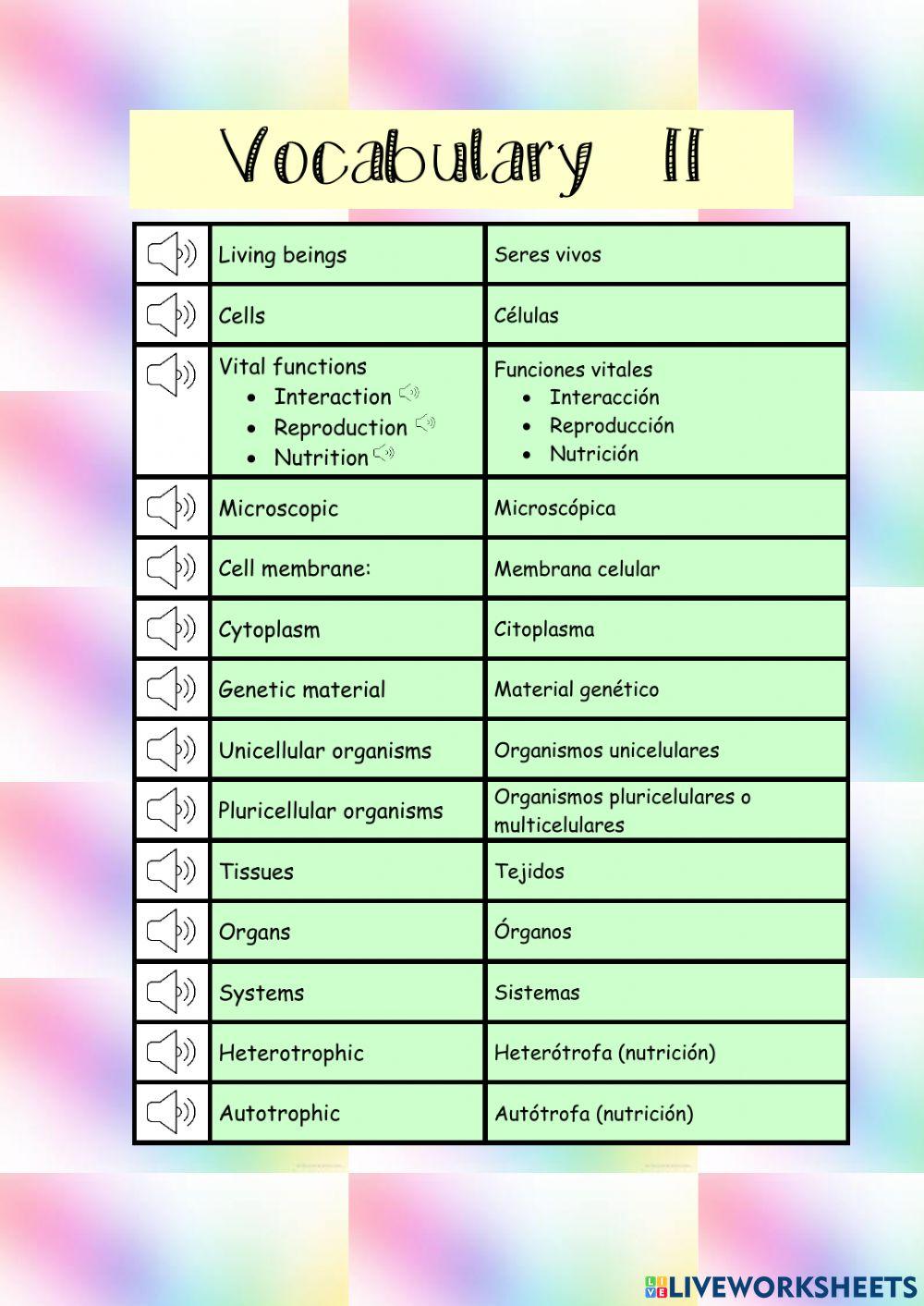 Vocabulary II activity | Live Worksheets