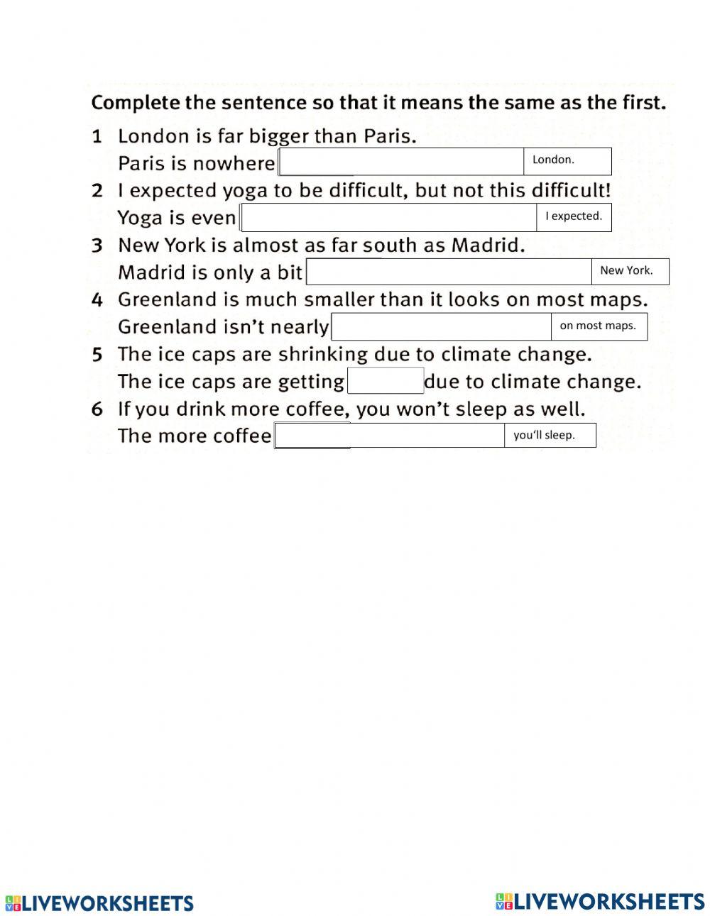 Comparisons exercise for upper-intermediate | Live Worksheets