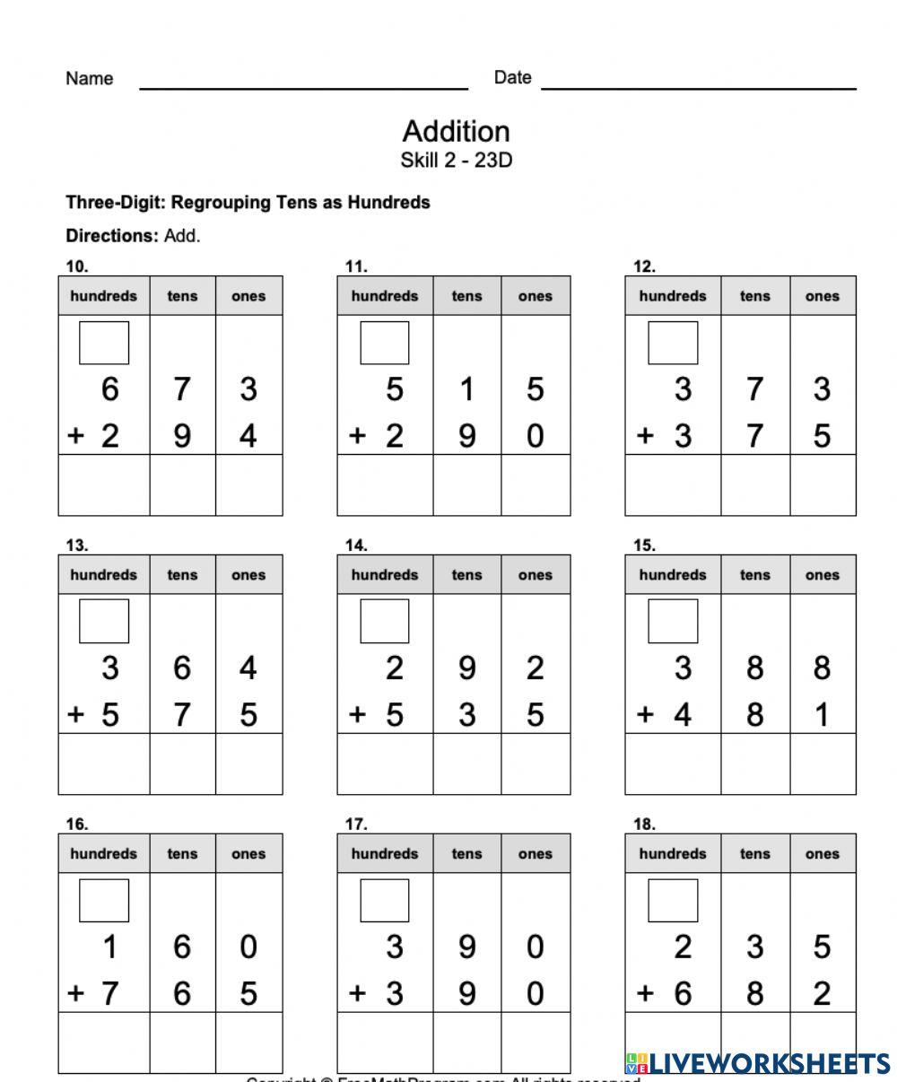 Addition online exercise for 2nd | Live Worksheets