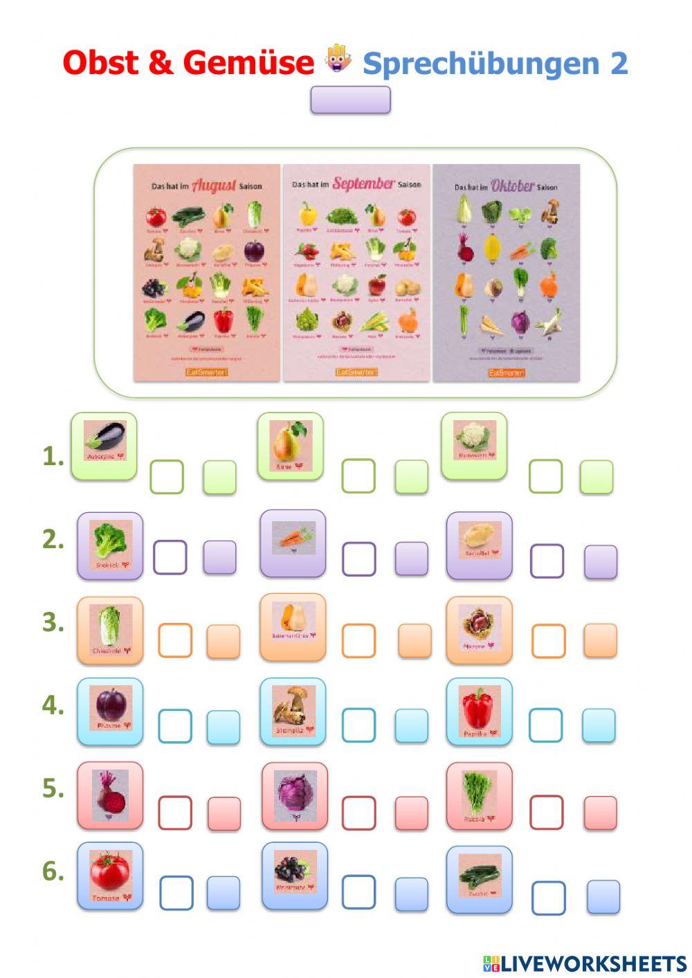 Obst und Gemüse 2 - hören, sprechen, drag and drop online exercise for ...