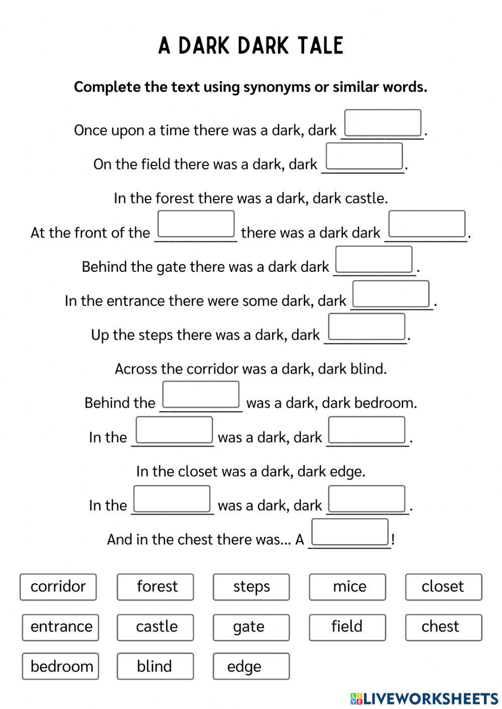 A dark dark tale. Synonyms worksheet | Live Worksheets