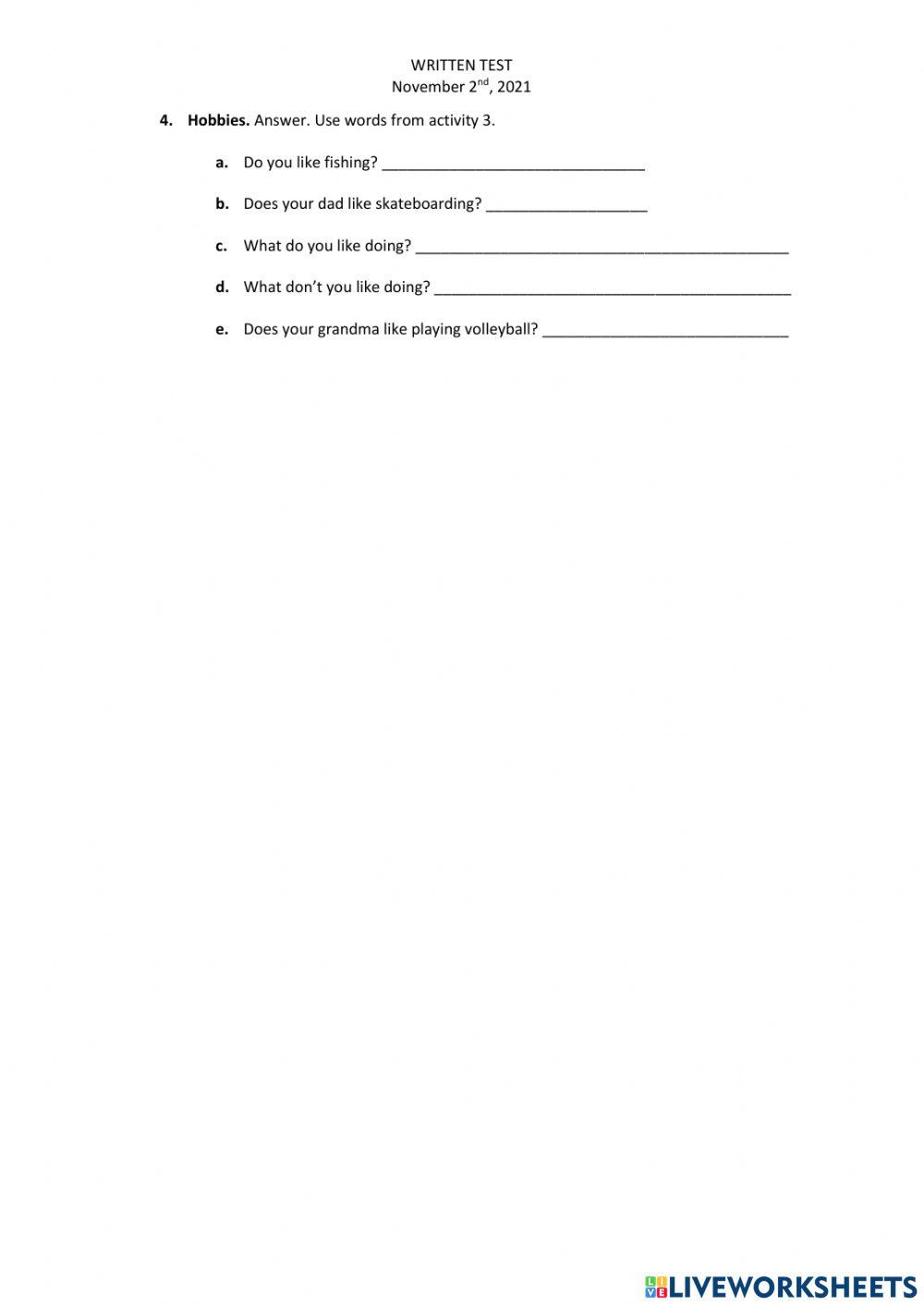 Written test online activity for Elementary | Live Worksheets